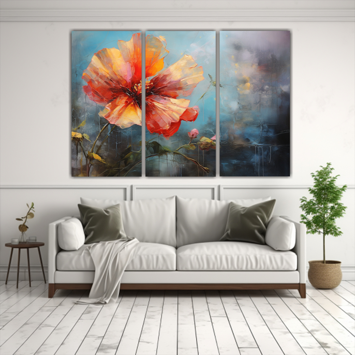 Tríptico Moderno Floral Alta Resolución - DecoCuadros