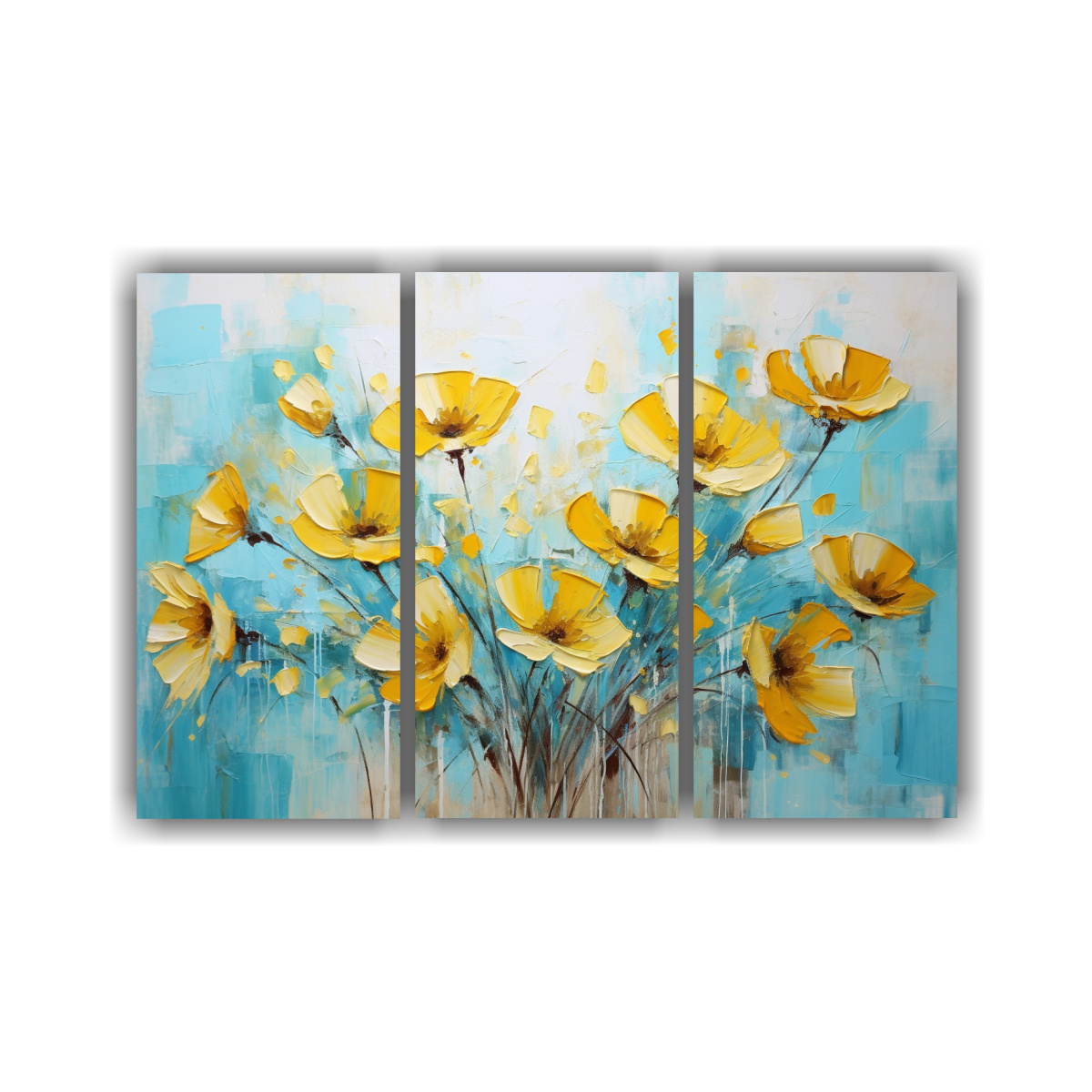 Cuadro Abstracto De Flores Amarillas Y Cian - DecoCuadros