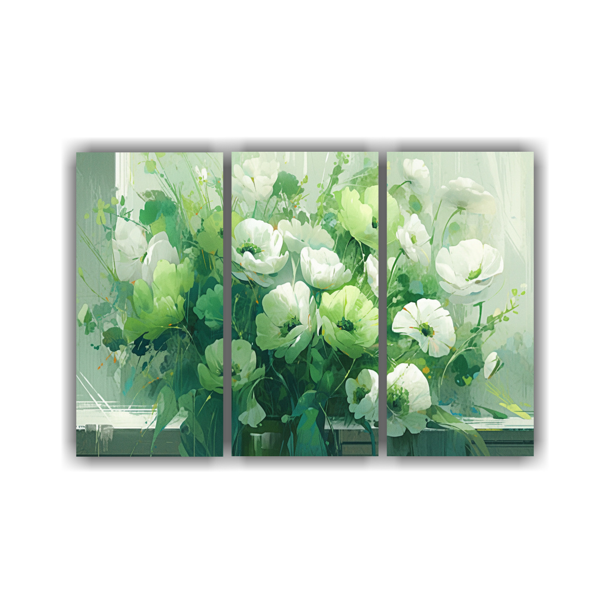 Cuadro Abstracto Urbano De Flores En Verde Sobre Lienzo - DecoCuadros