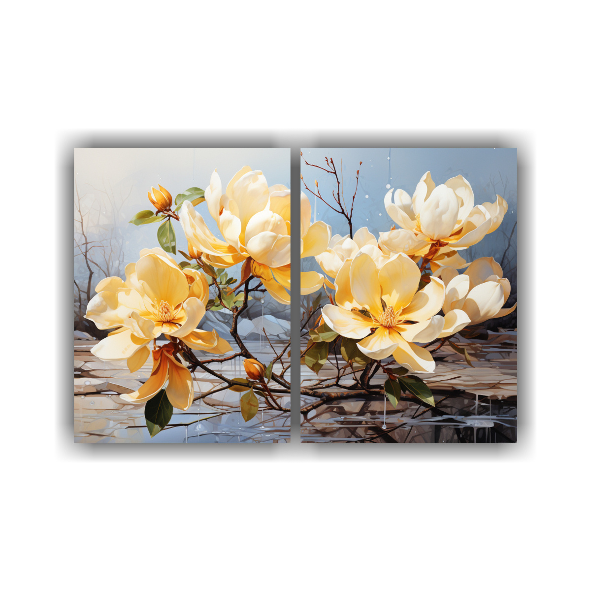 Cuadro Abstracto Vintage Luminoso Magnolias Amarillas - Decocuadros