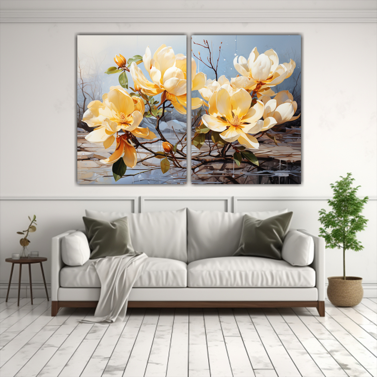 Cuadro Abstracto Vintage Luminoso Magnolias Amarillas - Decocuadros