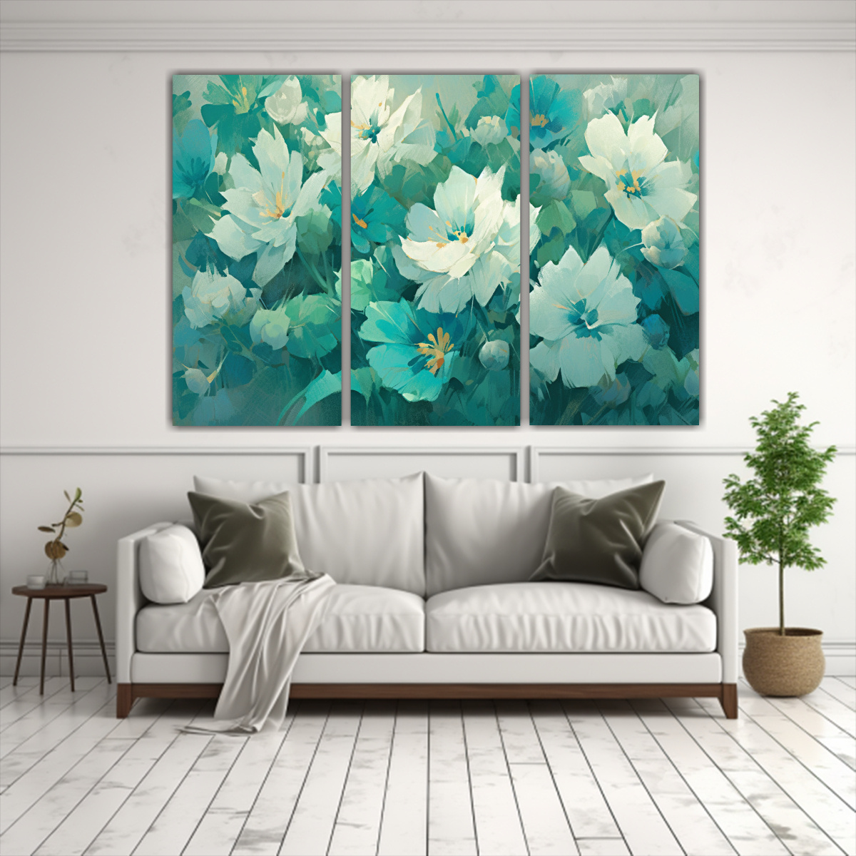 Cuadro De Flores Intensas En Colores Verde Y Teal - DecoCuadros