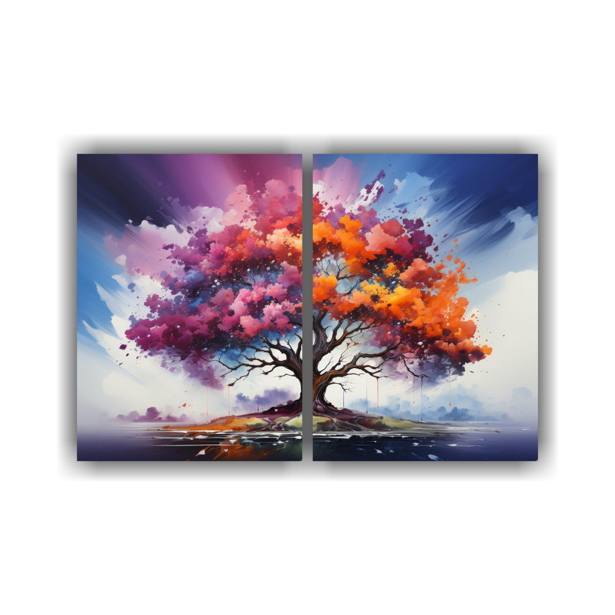 Cuadro Abstracto Árbol Acacia Colores Arcoíris - DecoCuadros