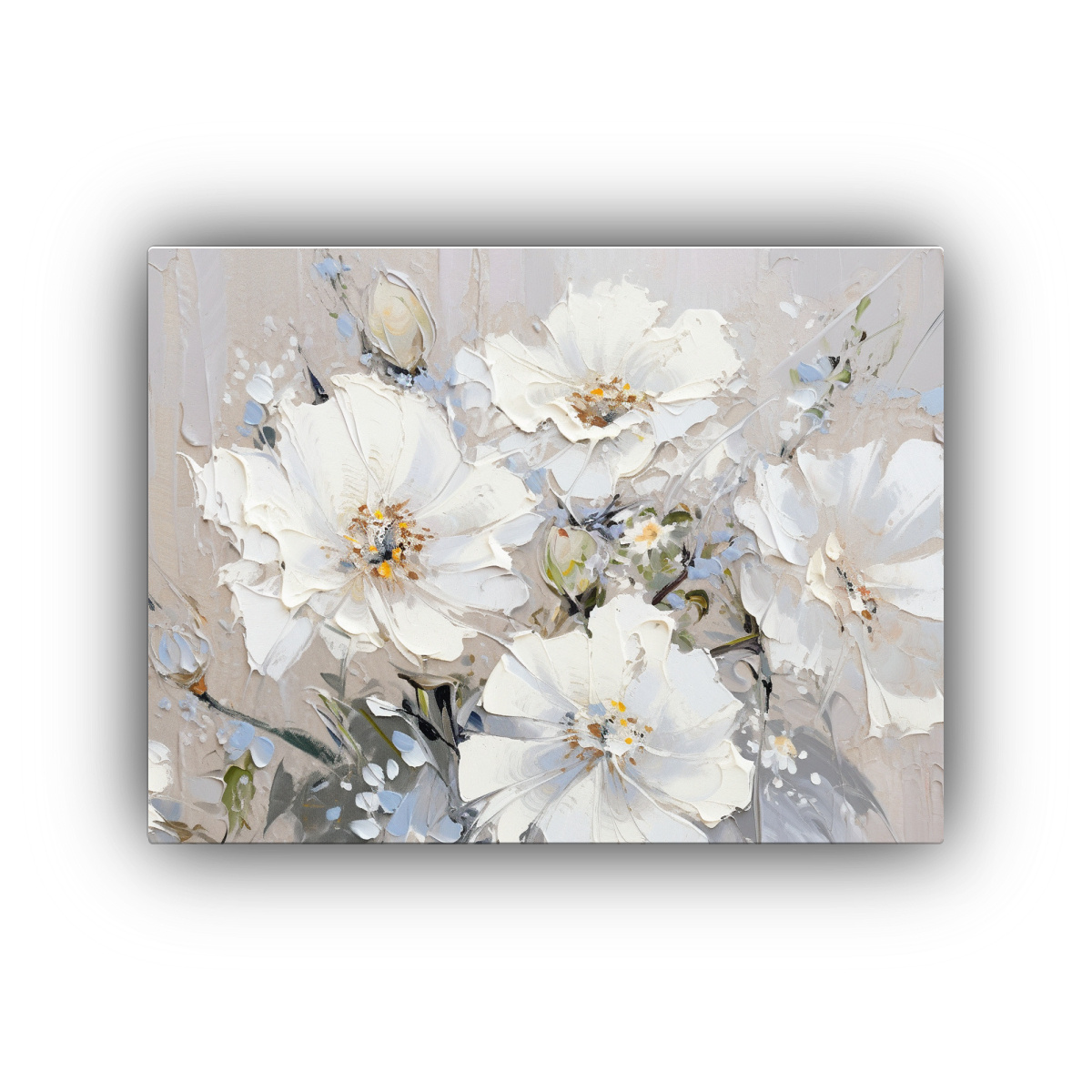 Cuadro Decorativo De Baño En Lienzo Blanco Y Plateado Con Flores En Colores - Decocuadros