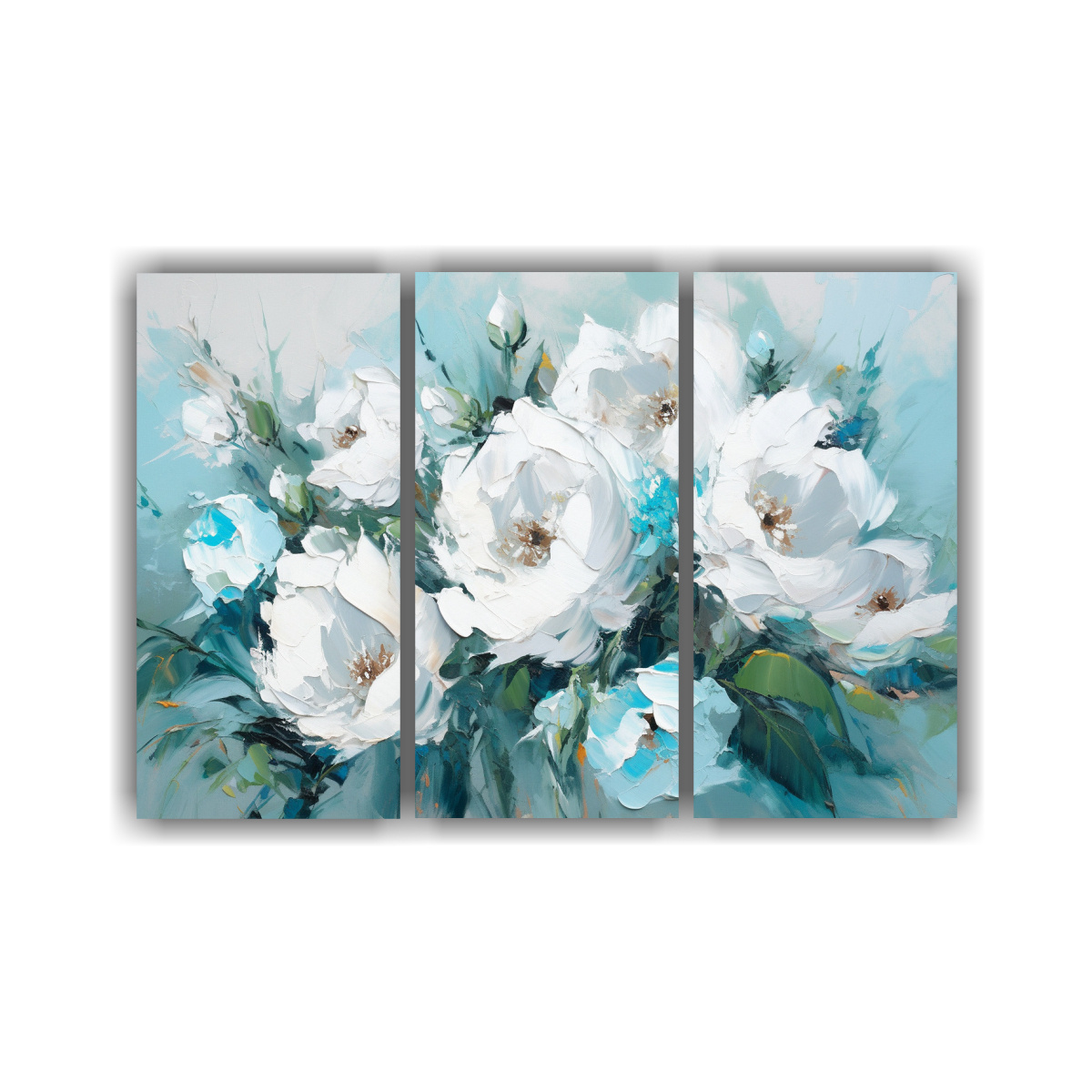 Cuadro De Flores Blanco Y Turquesa En Lienzo - ¡Compra Ahora! - Decocuadros