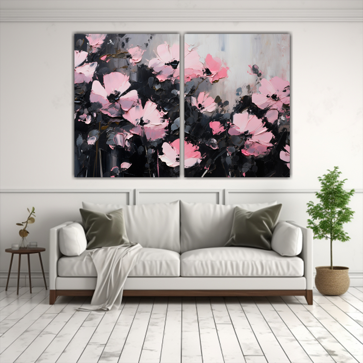 Cuadro Pintura De Flores En Bastidor: Escena En Negro Y Rosa - Decocuadros