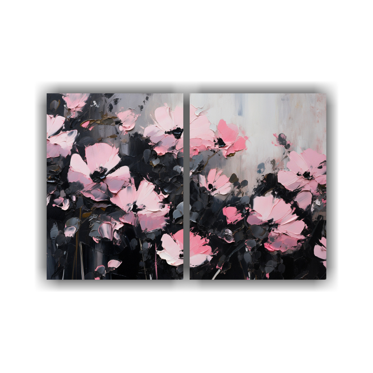 Cuadro Pintura De Flores En Bastidor: Escena En Negro Y Rosa - Decocuadros
