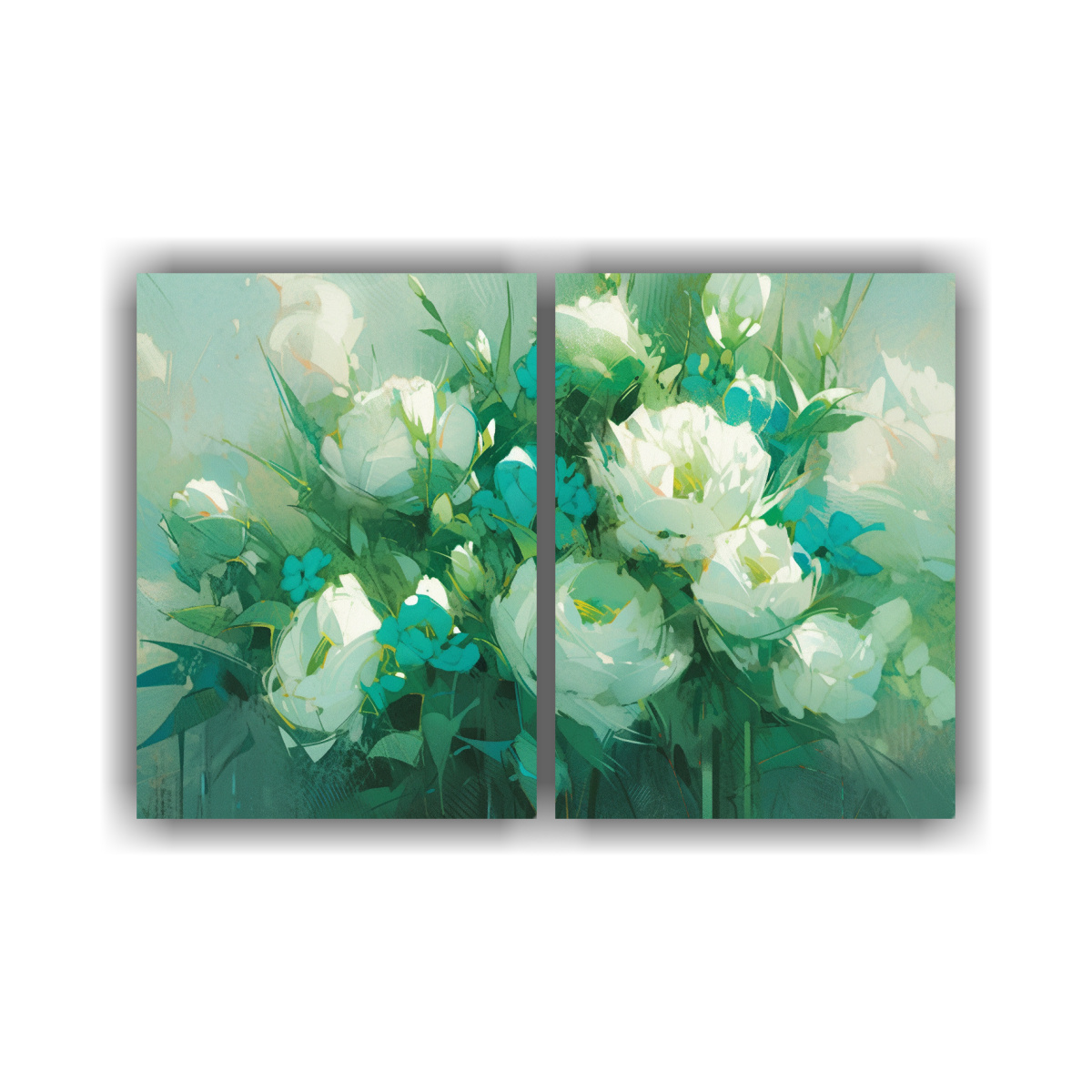 Cuadro De Flores Verde Y Turquesa En Lienzo - DecoCuadros