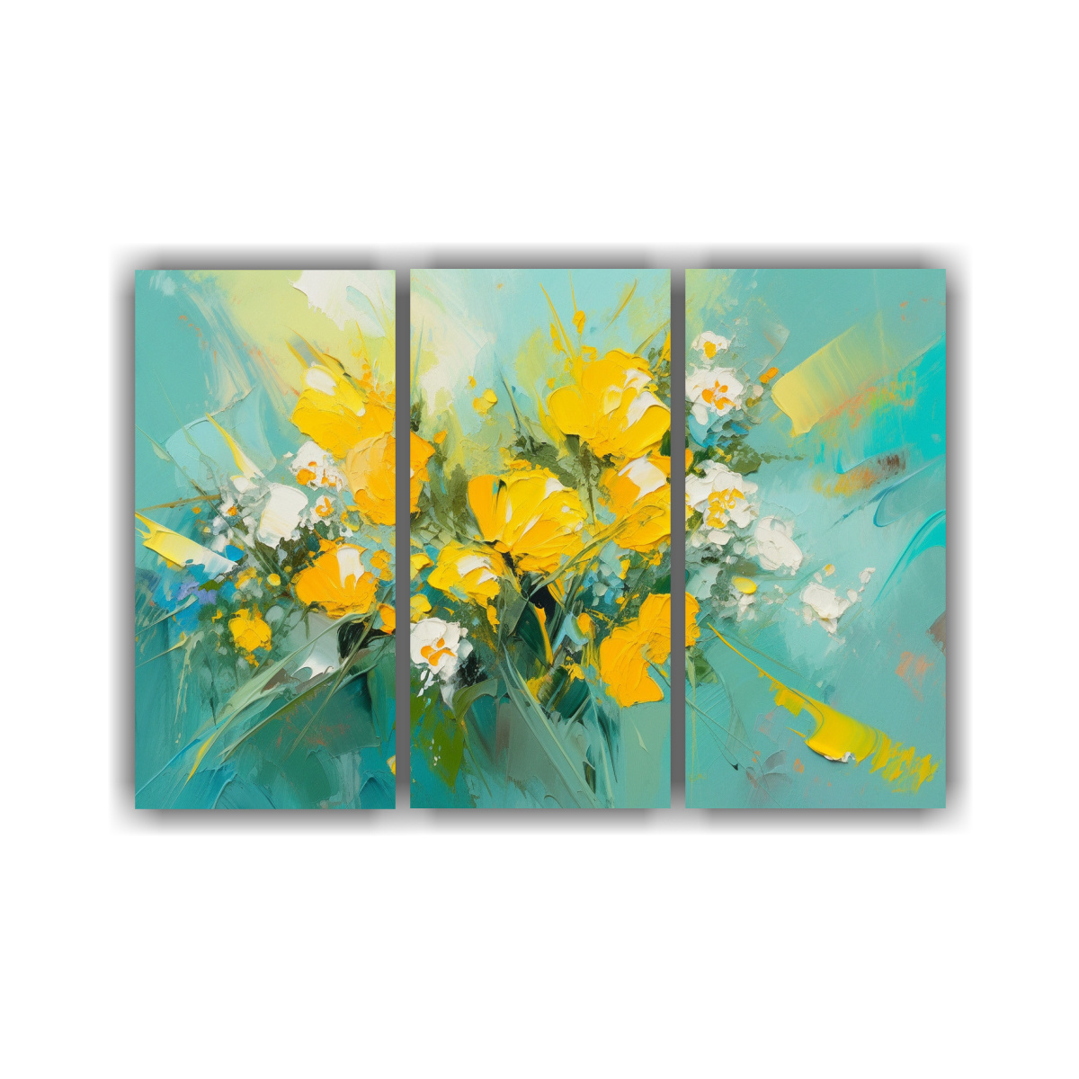 Cuadro De Flores Amarillas Y Turquesas: Arte De Pared Moderno - Decocuadros