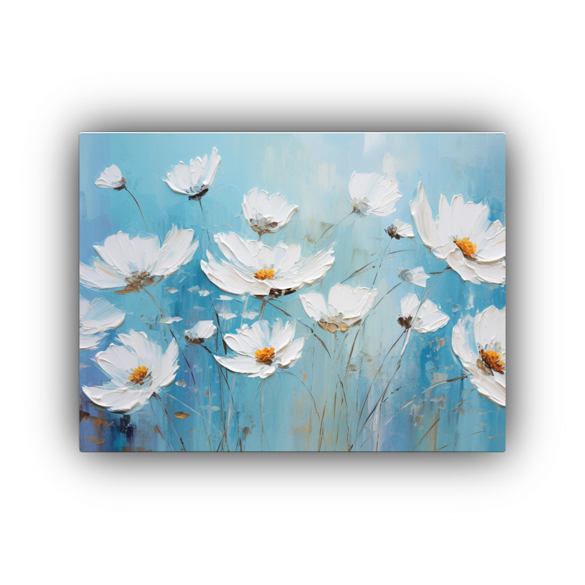 Cuadro De Flores En Lienzo Blanco Y Azul - Enigmático Diseño - Decocuadros