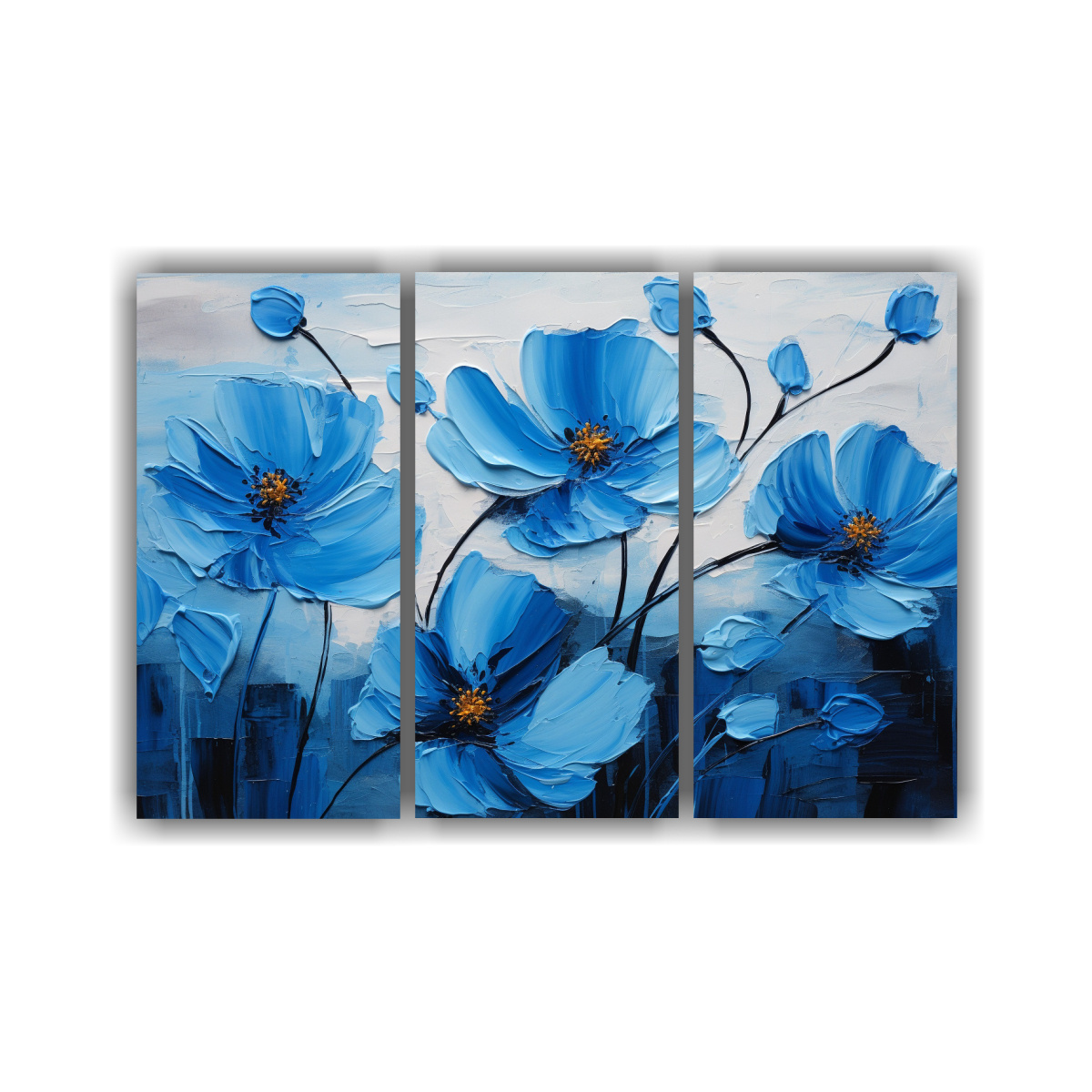 Cuadro De Flores En Negro Y Azul - Pintura En Lienzo De Alta Calidad ...
