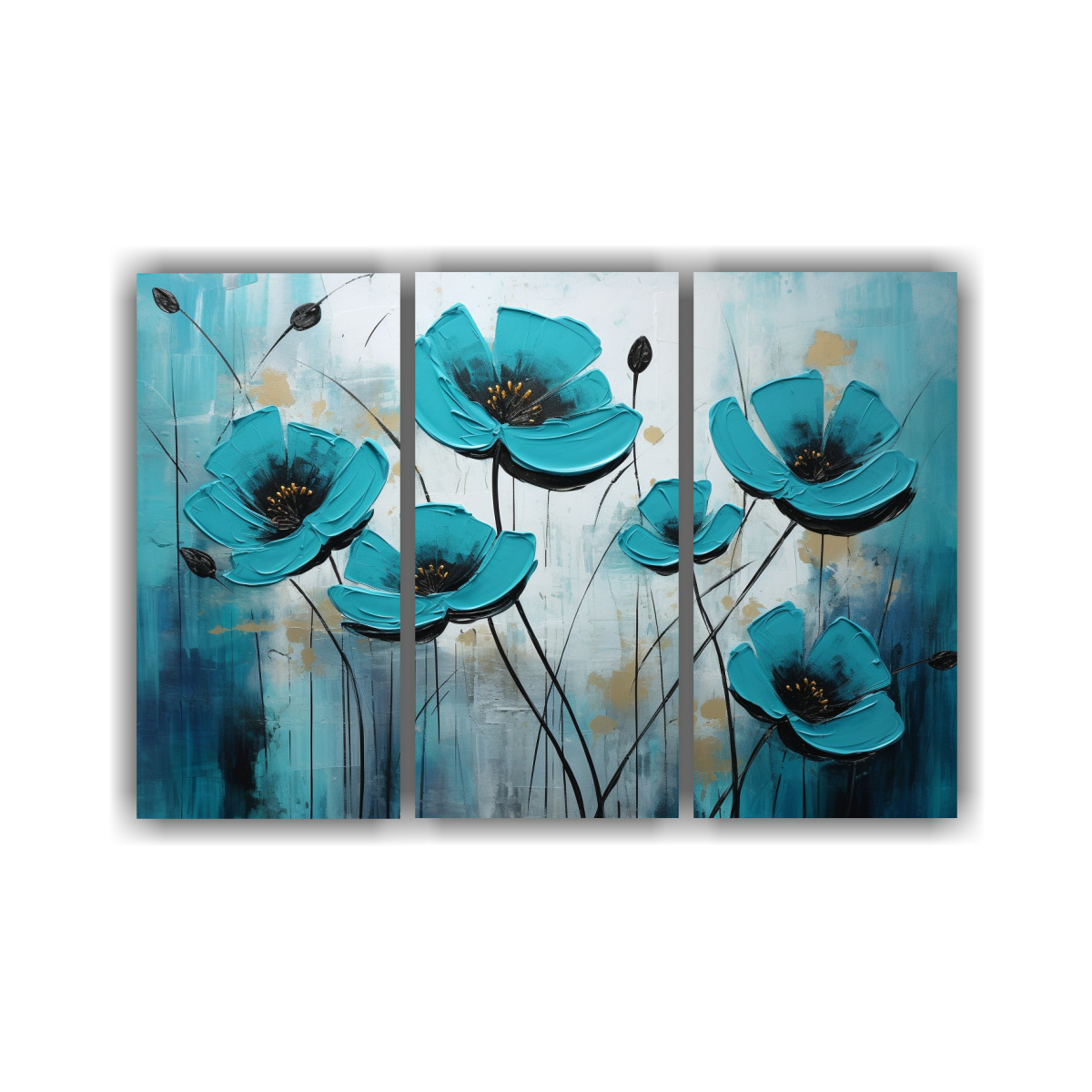 Cuadro De Flores Turquesa Y Negro En Lienzo - ¡Decora Con Estilo! - Decocuadros
