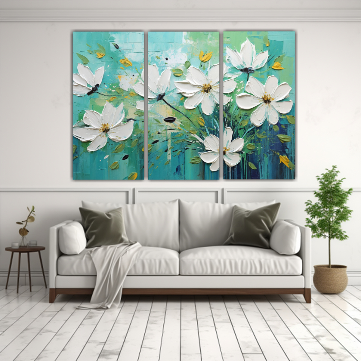 Cuadro De Flores En Lienzo Verde Y Turquesa - Composiciones Conceptual Naturaleza Viva A Green ...