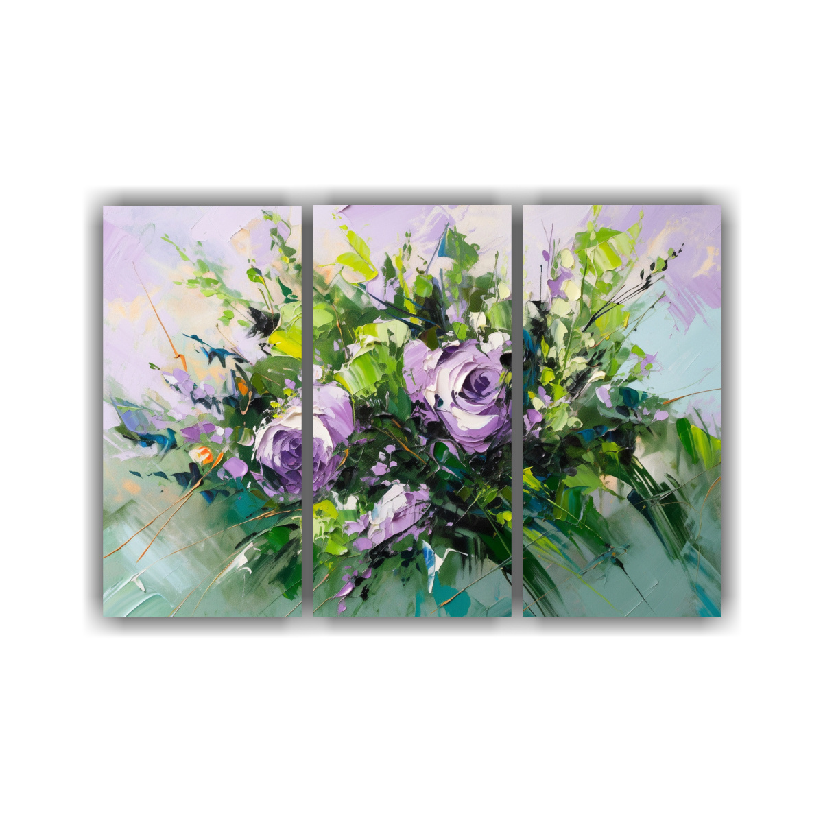 Cuadro Decorativo Flores En Verde Y Púrpura En Lienzo - DecoCuadros