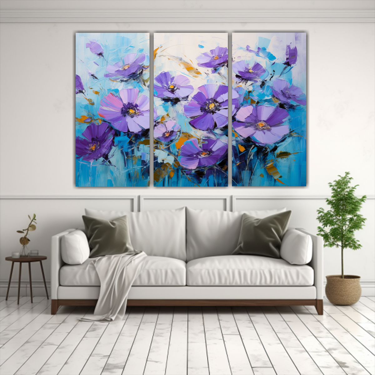 Cuadro De Flores En Lienzo Morado Y Turquesa - DecoCuadros