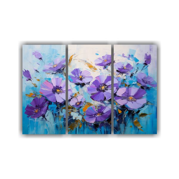 Cuadro De Flores En Lienzo Morado Y Turquesa - DecoCuadros