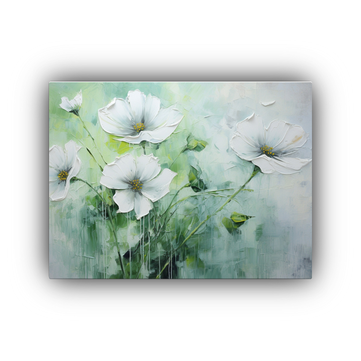 Cuadro De Flores En Tela Verde Y Plateado - Compra Online - Decocuadros