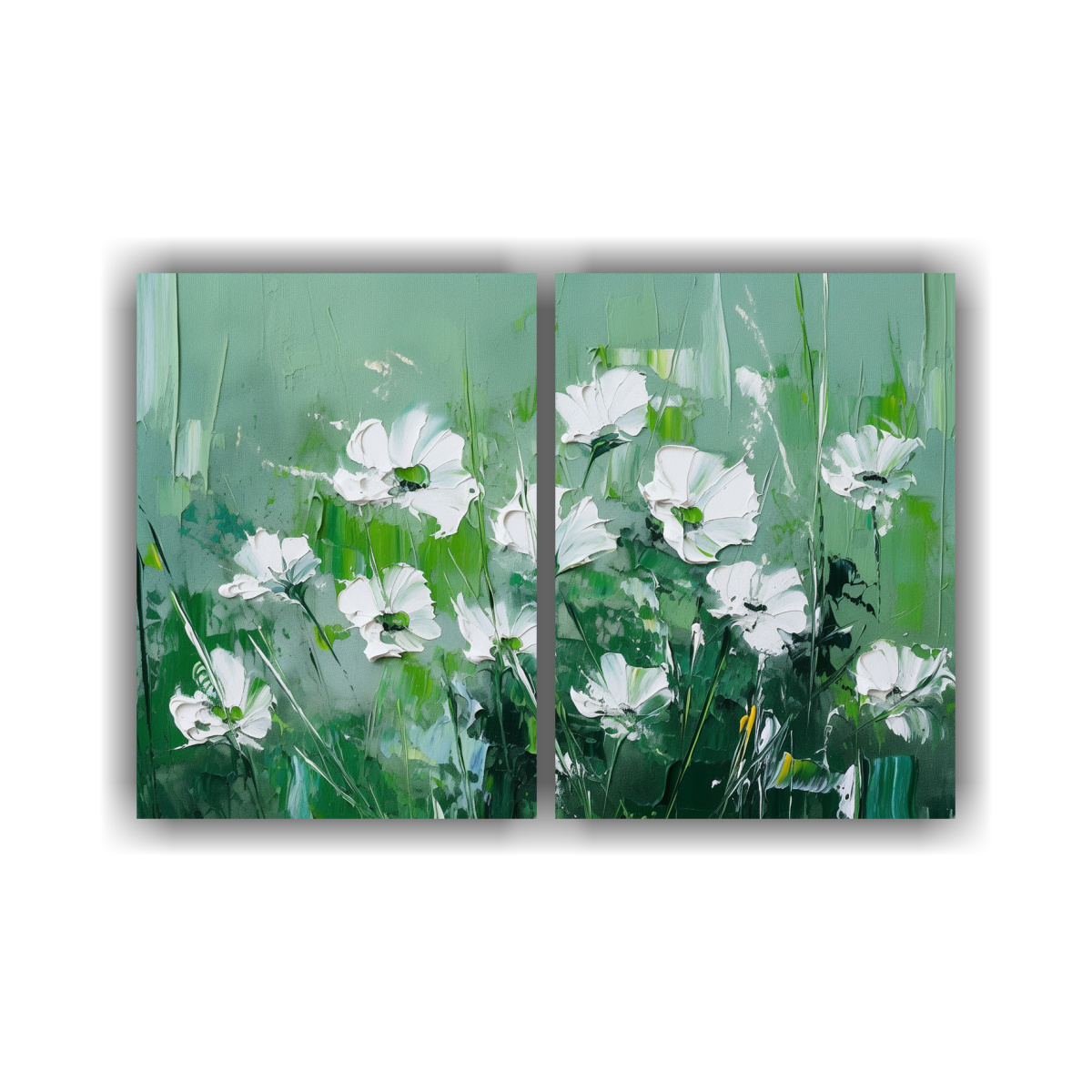 Cuadro De Flores Verdes Y Plateadas En Lienzo - DecoCuadros