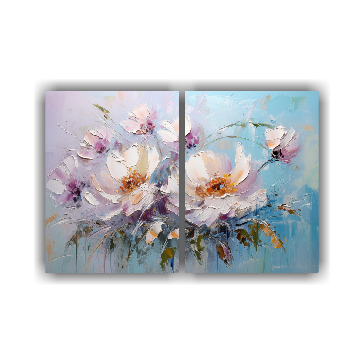 Cuadro De Flores Rosa Y Azul En Lienzo: Intenso Diseño Floral - Decocuadros