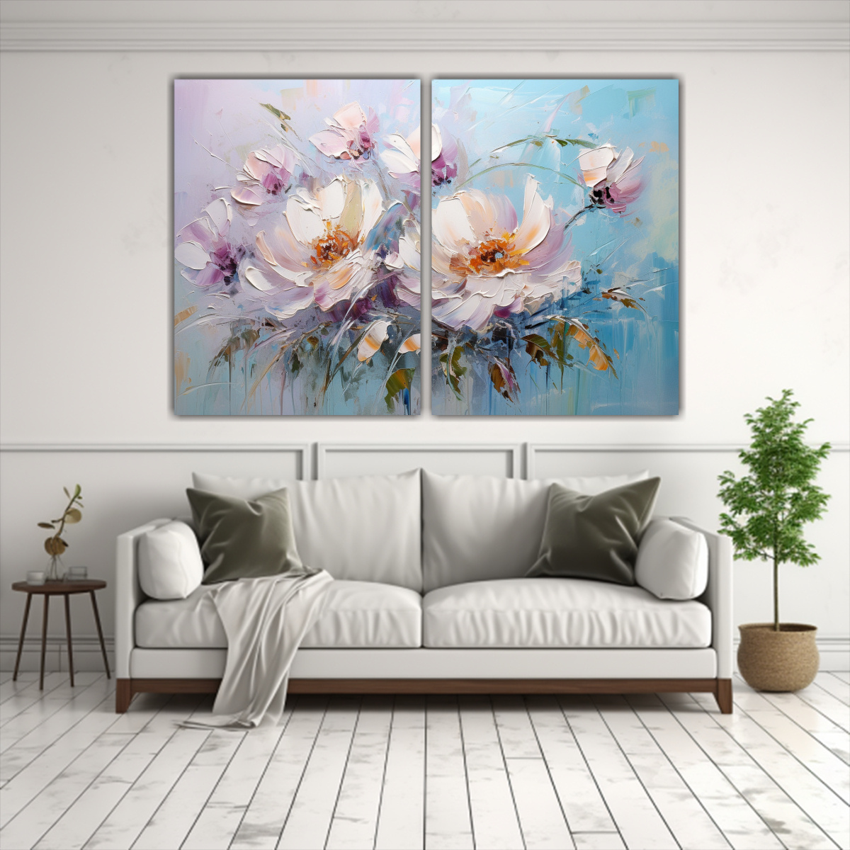 Cuadro De Flores Rosa Y Azul En Lienzo: Intenso Diseño Floral - Decocuadros