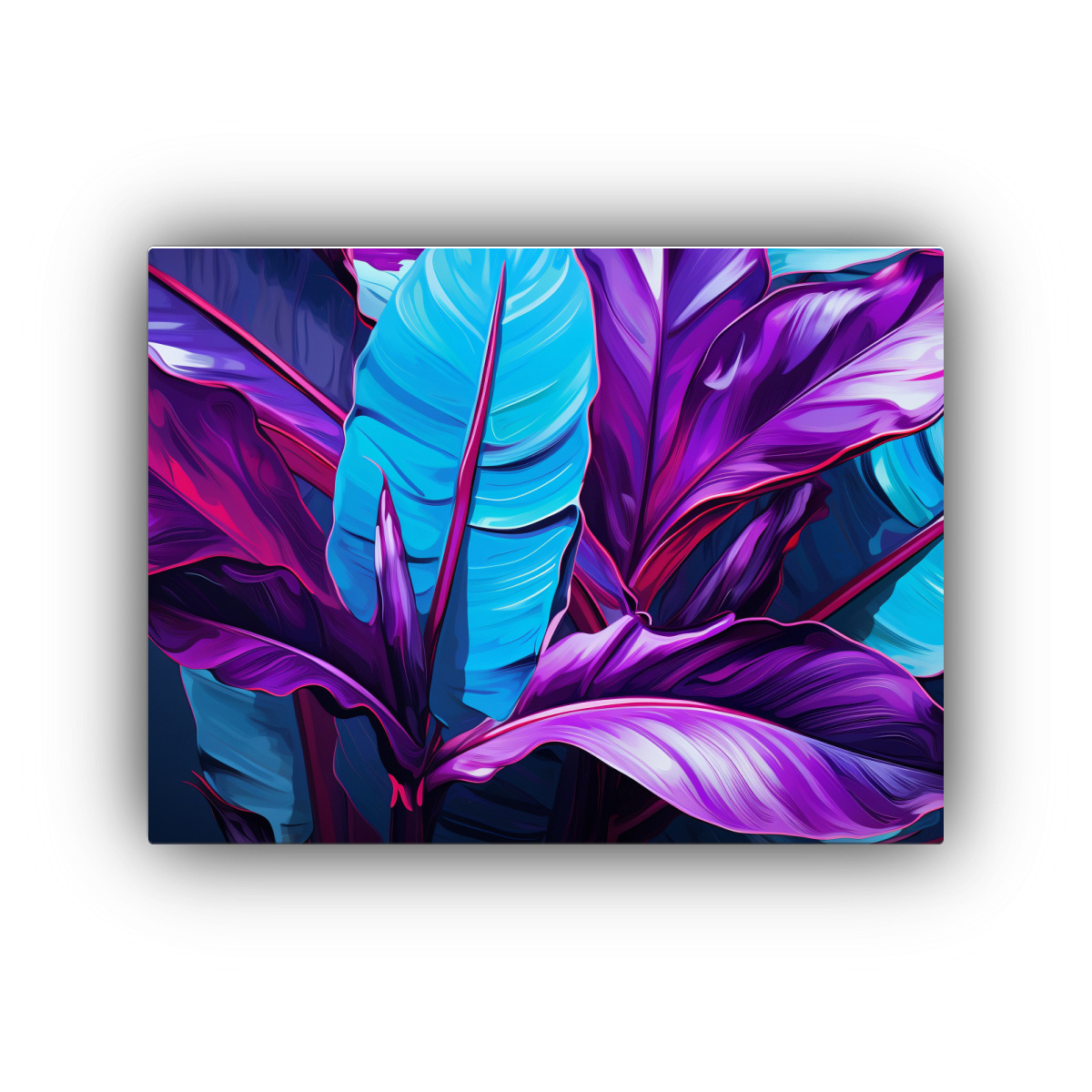 Cuadro Decorativo: Hojas De Heliconia En Colores Púrpura Y Turquesa - Decocuadros