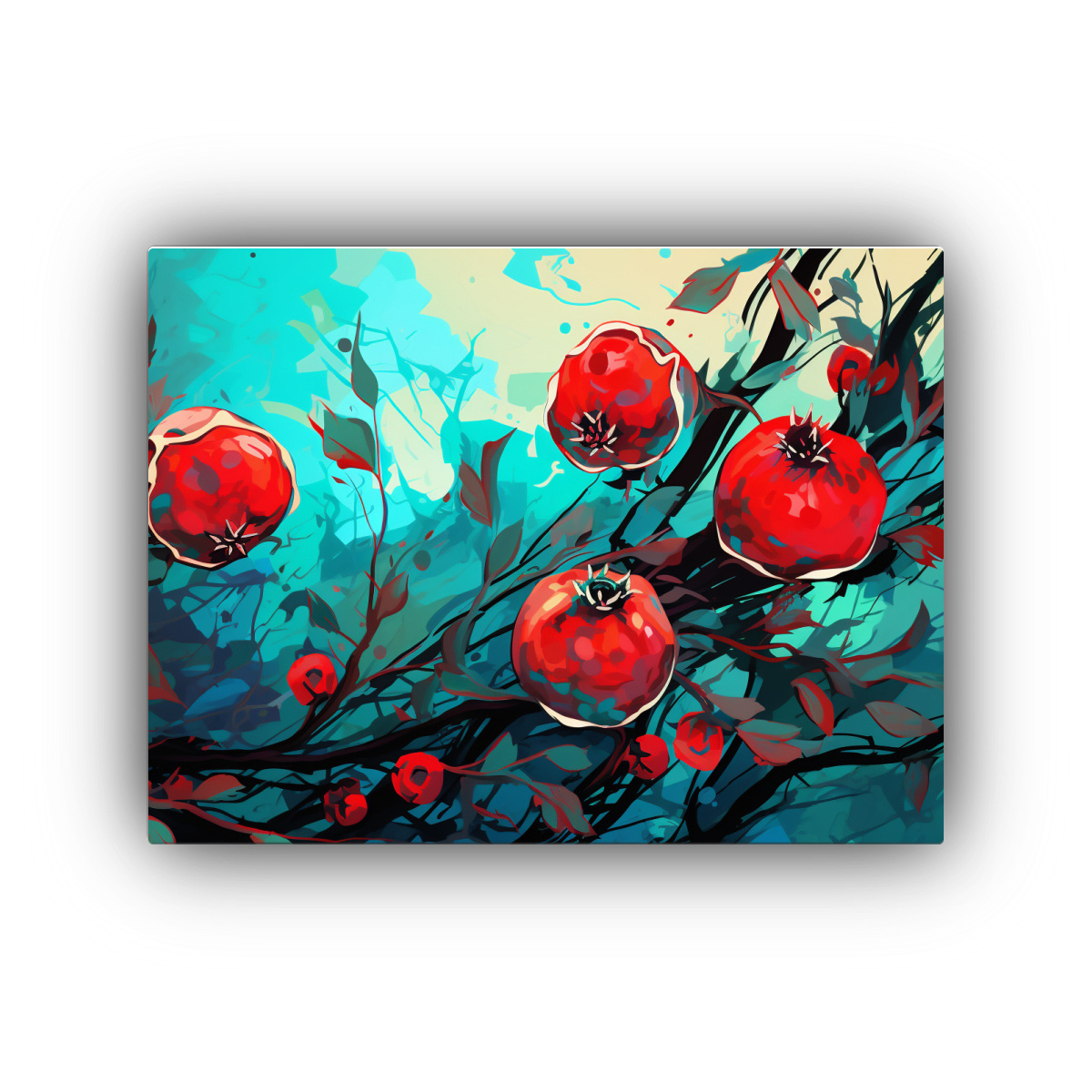 Cuadro De Granado En Rojo Y Turquesa - Decoración Moderna - Decocuadros