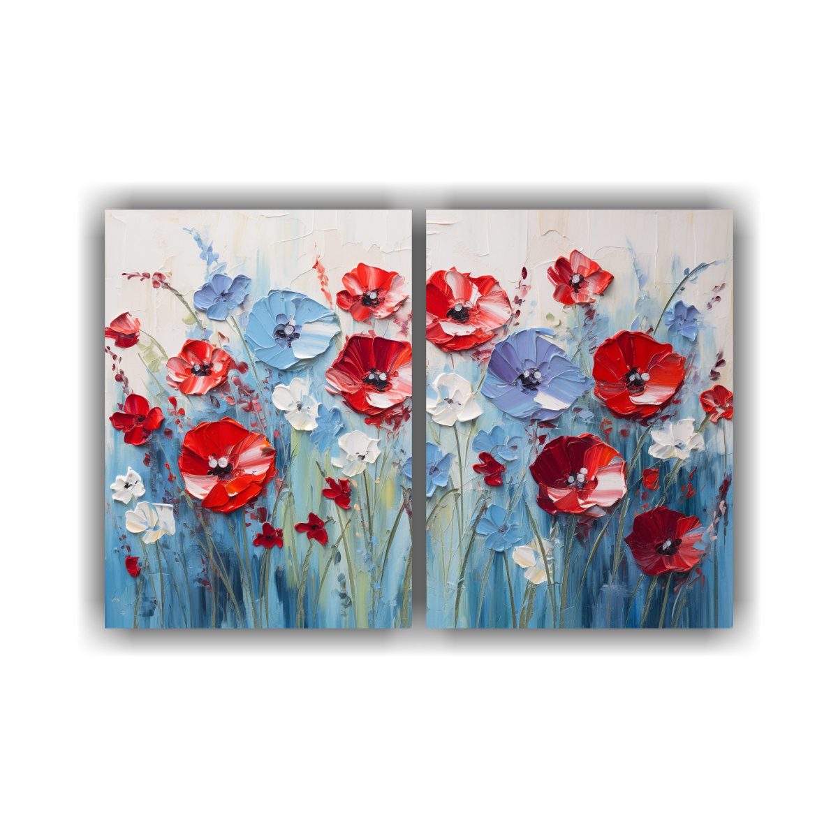 Cuadro Abstracto De Flores En Rojo Y Azul - DecoCuadros