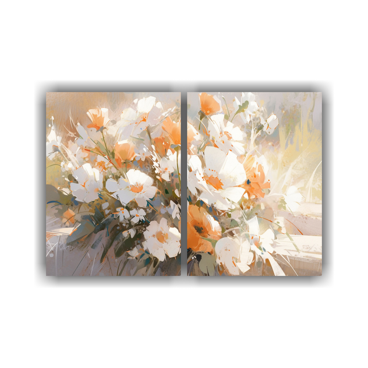 Cuadro De Flores Blancas Y Naranjas - Decoración De Pared Moderna - Decocuadros