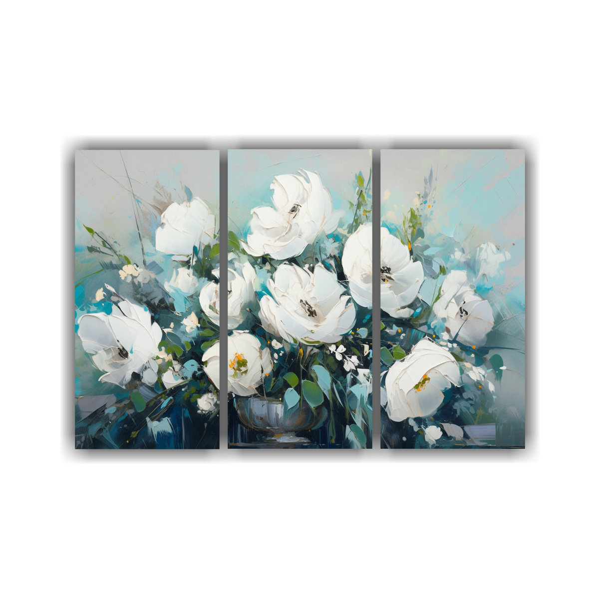 Cuadro De Flores Blancas Y Turquesa En Lienzo - DecoCuadros