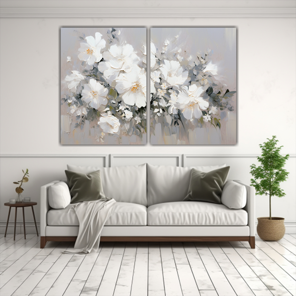 Cuadro Flores Blanco Y Plateado: Enigmático - Decocuadros