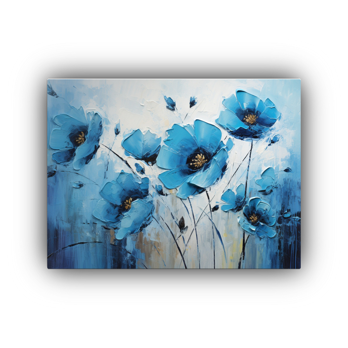 Cuadro De Flores En Colores Negro Y Azul - ¡Decora Con Estilo! - Decocuadros