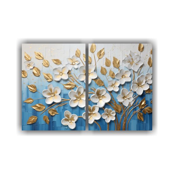 Cuadro De Flores En Colores Oro Y Azul Para Decoración - DecoCuadros