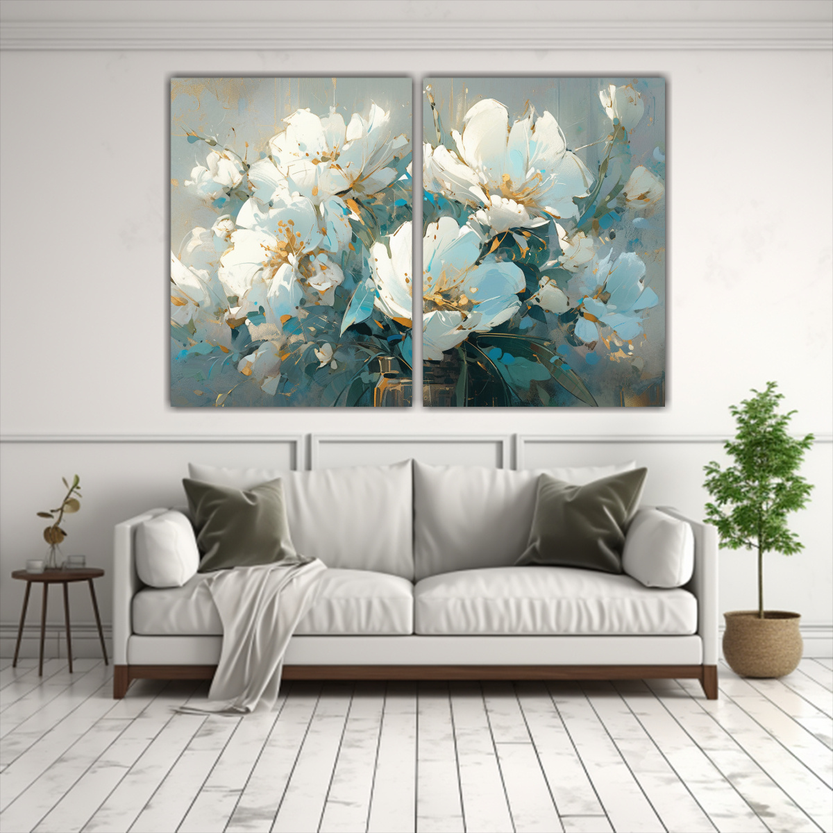 Cuadro De Flores En Colores Turquesa Y Dorado - DecoCuadros