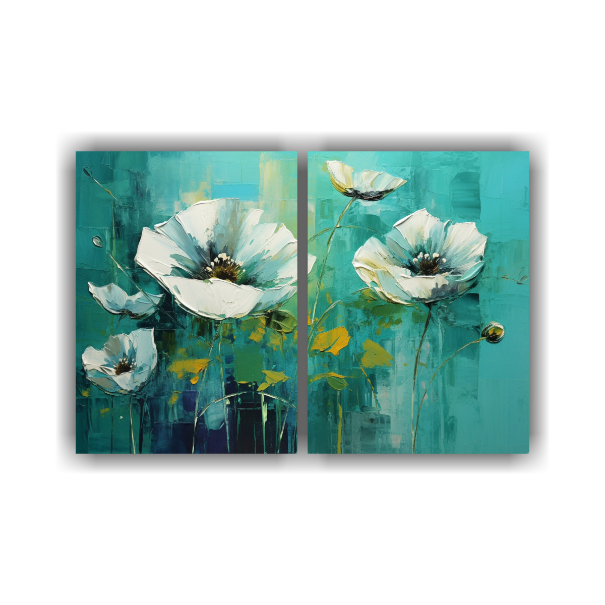 Cuadro Decorativo Flores Verde Y Azul - DecoCuadros