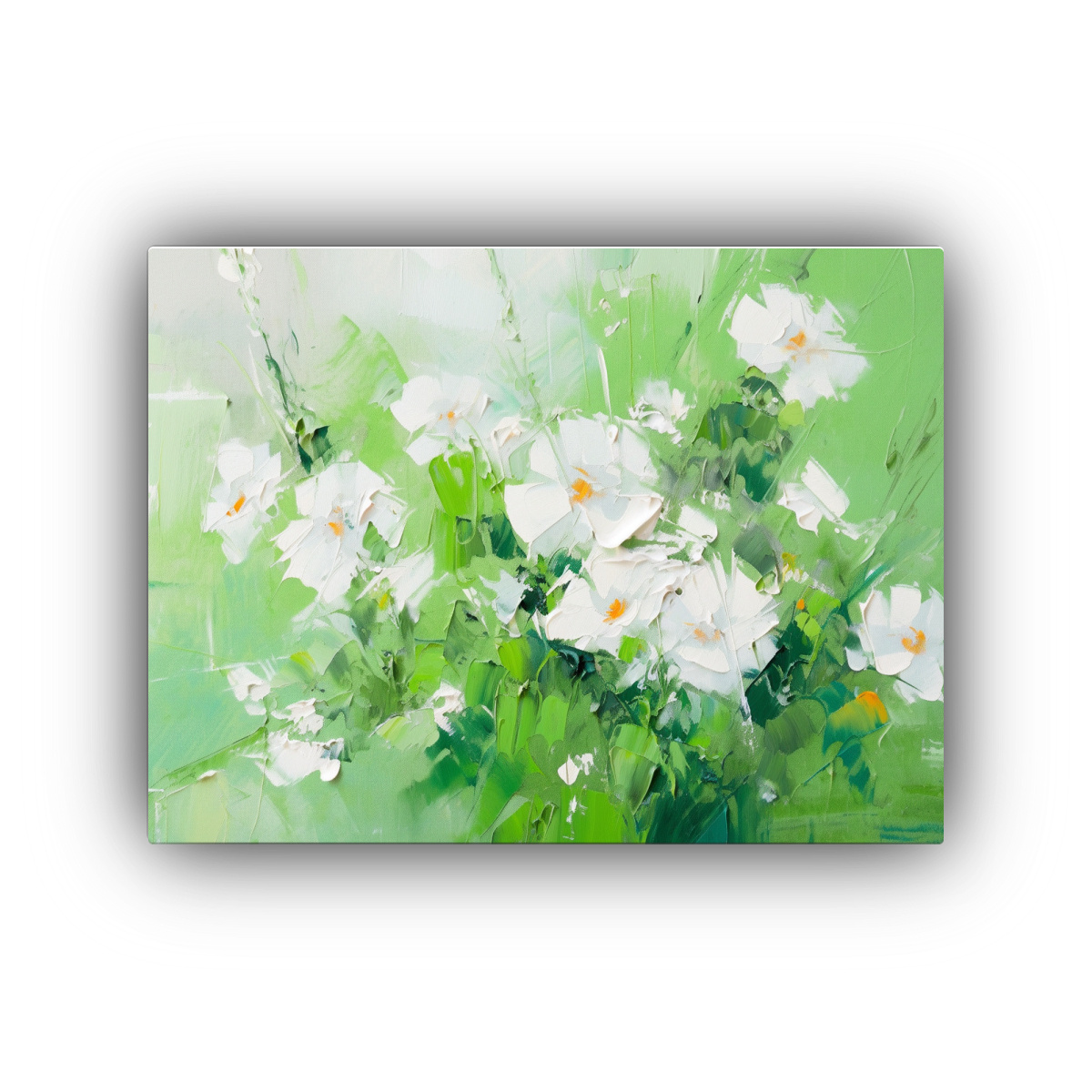 Cuadro De Flores Verde Y Blanco En Lienzo - DecoCuadros