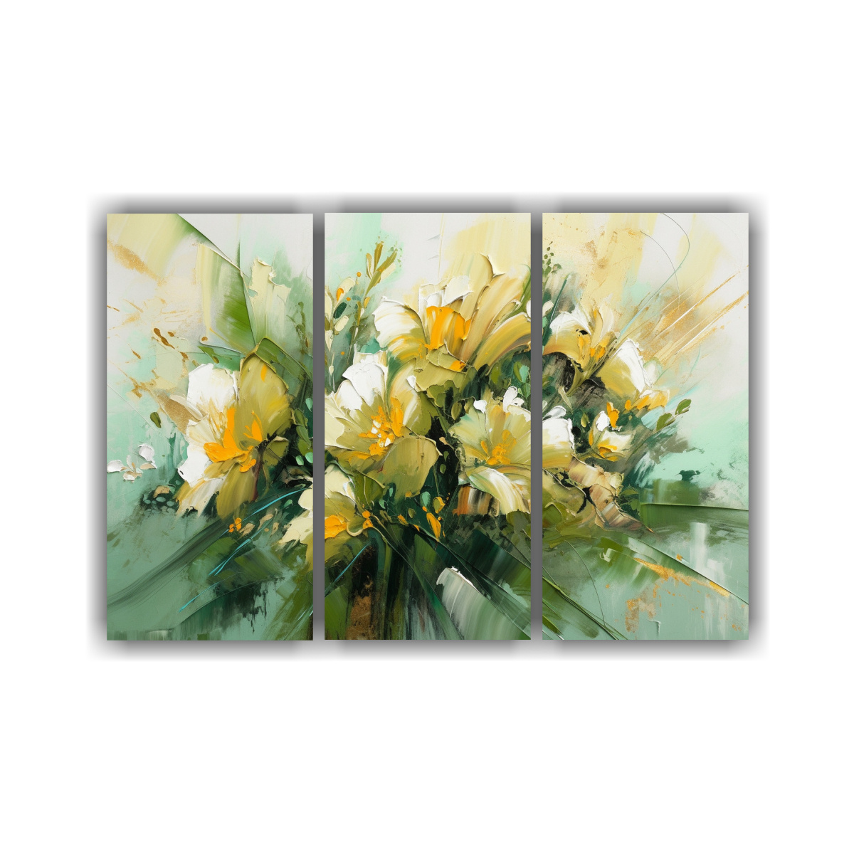 Cuadro De Flores En Colores Verde Y Dorado Intensos - DecoCuadros
