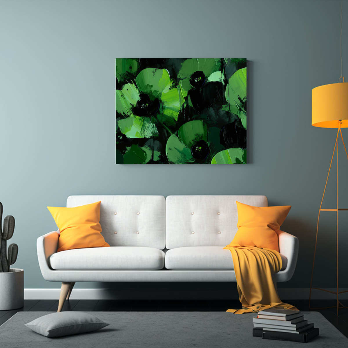 Cuadro De Flores En Colores Verde Y Negro Para Decoración Moderna - Decocuadros