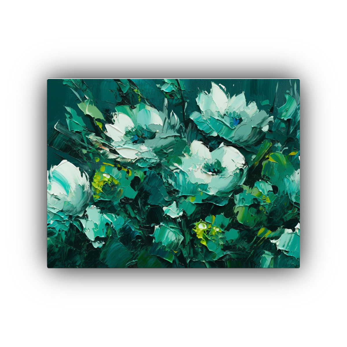 Cuadro Decorativo De Flores En Tonos Verdes Y Azules En Lienzo - DecoCuadros