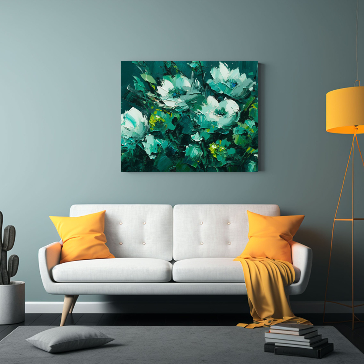 Cuadro Decorativo De Flores En Tonos Verdes Y Azules En Lienzo - DecoCuadros