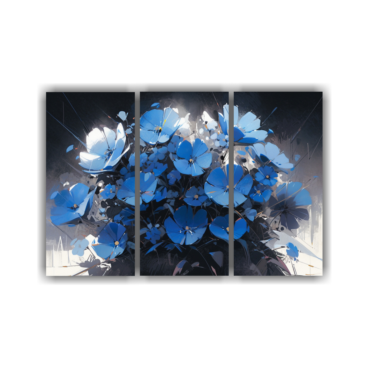Cuadro Decorativo De Flores Intensas En Negro Y Azul - DecoCuadros