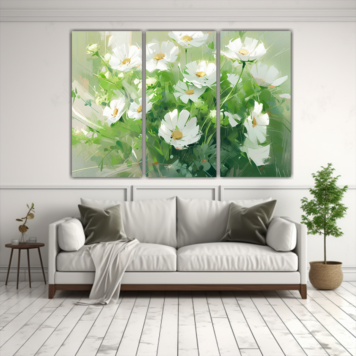 Cuadro De Flores Multicolor En Verde Y Blanco - DecoCuadros