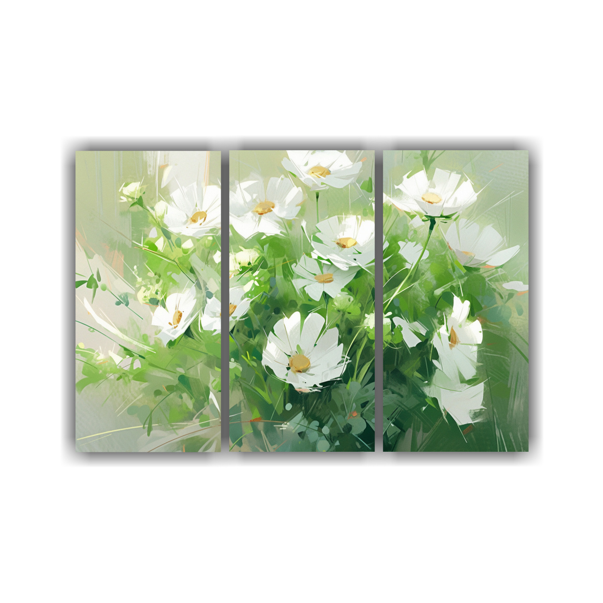 Cuadro De Flores Multicolor En Verde Y Blanco - DecoCuadros