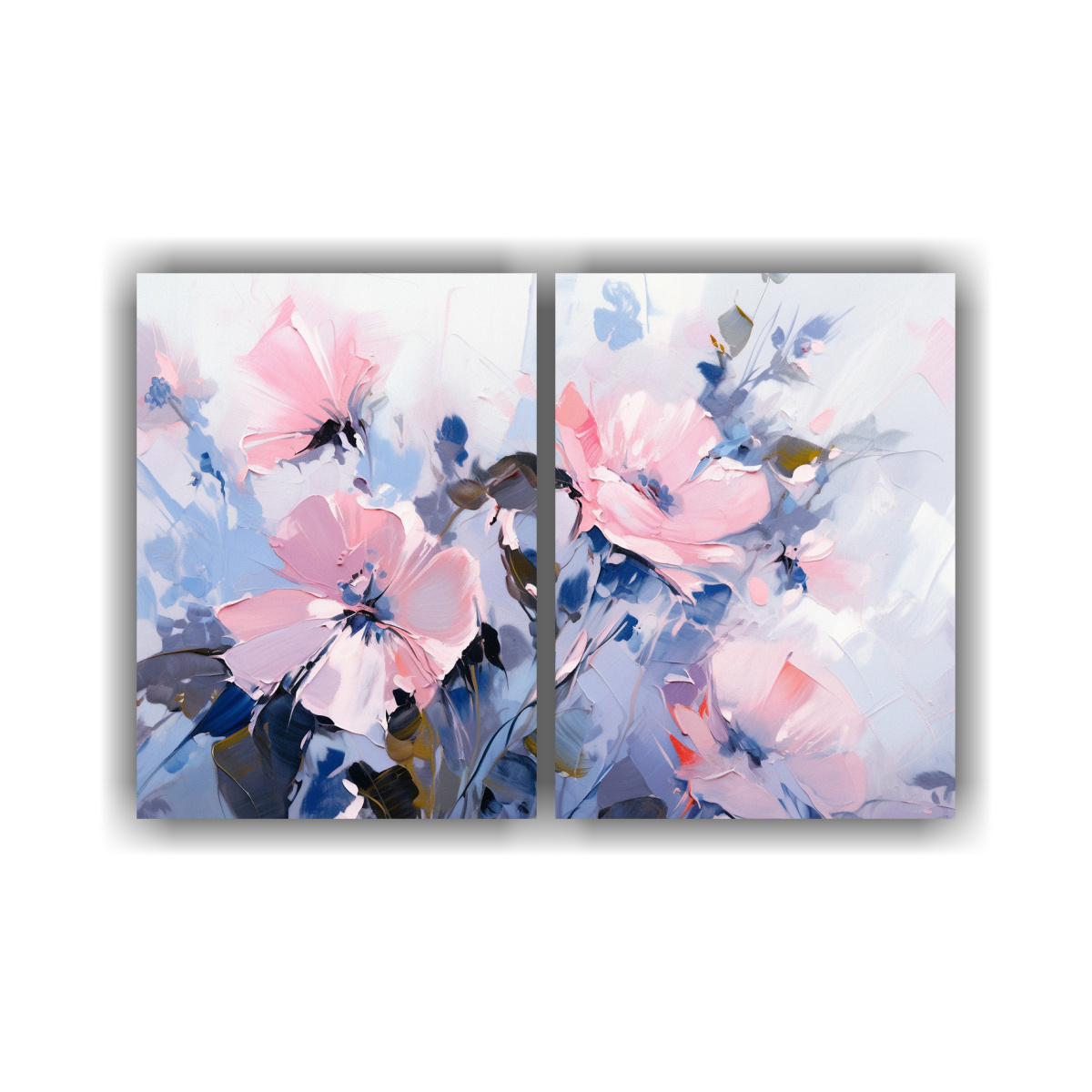 Cuadro De Flores Rosa Y Azul - Decoración De Pared Exclusiva - Decocuadros