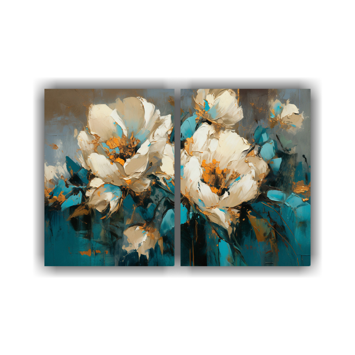 Cuadro De Flores En Turquesa Y Dorado - Compra Online En DecoCuadros