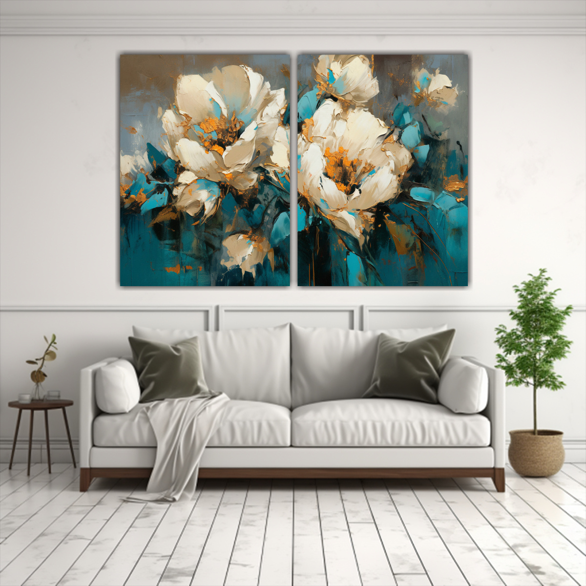 Cuadro De Flores En Turquesa Y Dorado - Compra Online En DecoCuadros