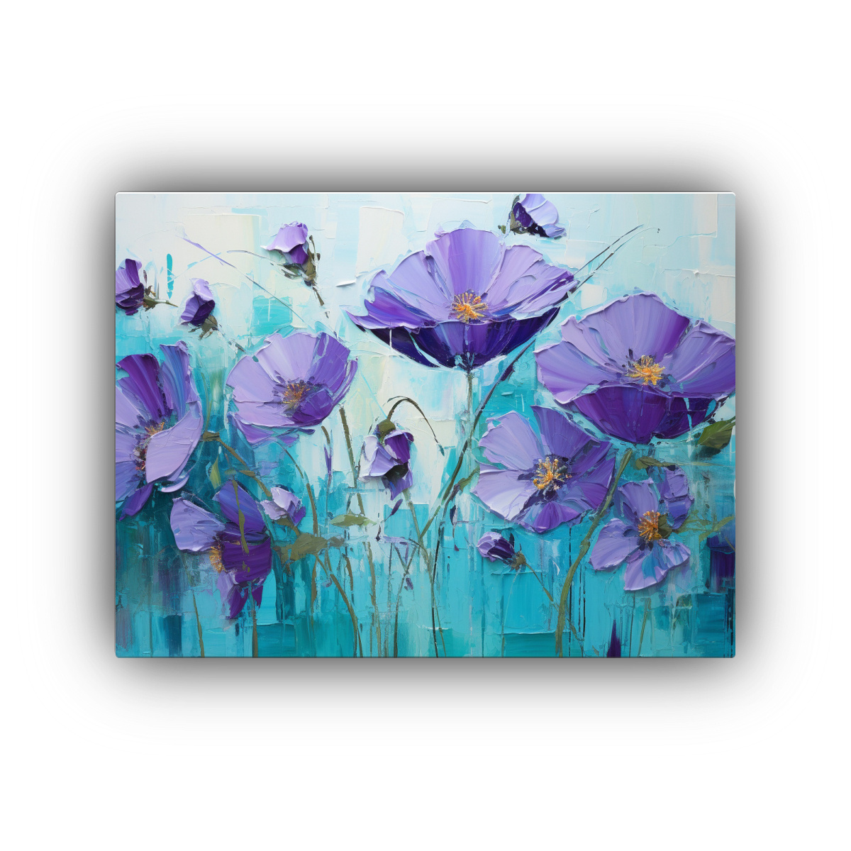 Cuadro Decorativo Minimalista De Flores En Morado Y Turquesa - DecoCuadros