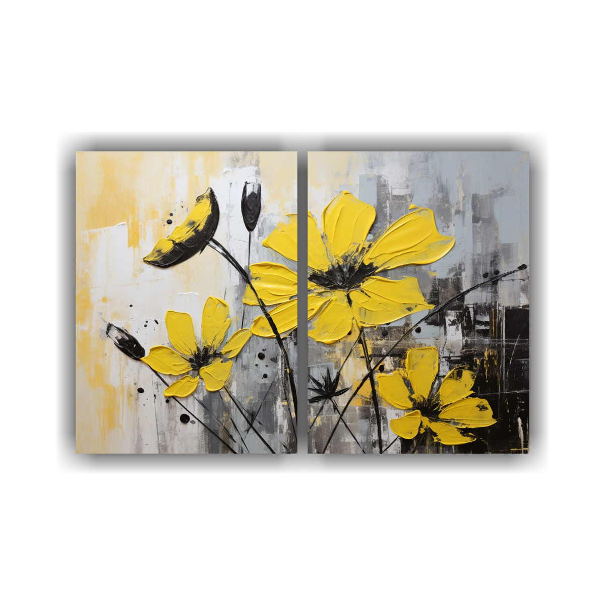 Cuadro Decorativo Floral Amarillo Y Negro En Lienzo - Decoración Visual - Decocuadros