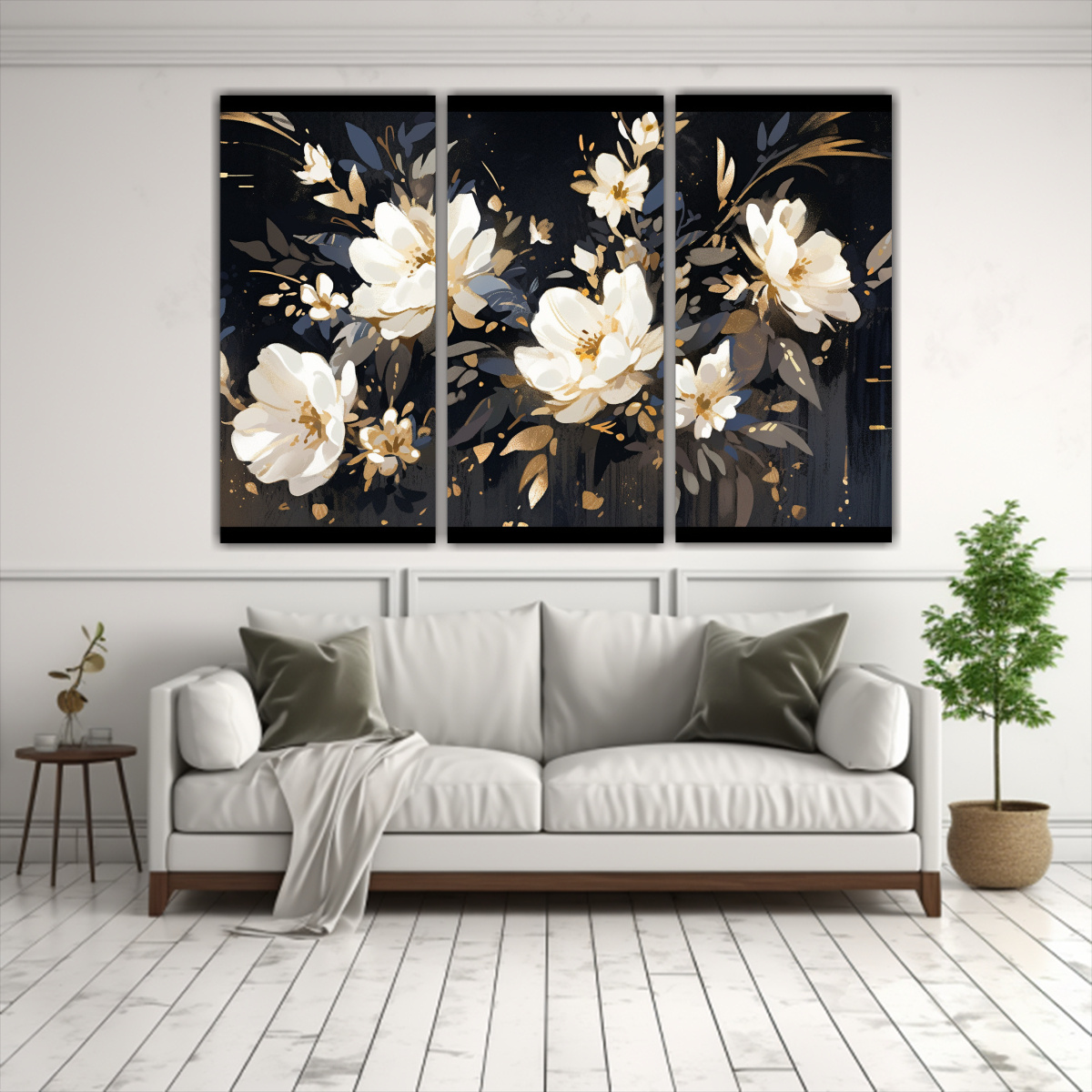 Cuadro Decorativo Flores En Lienzo Oro Y Negro - DecoCuadros