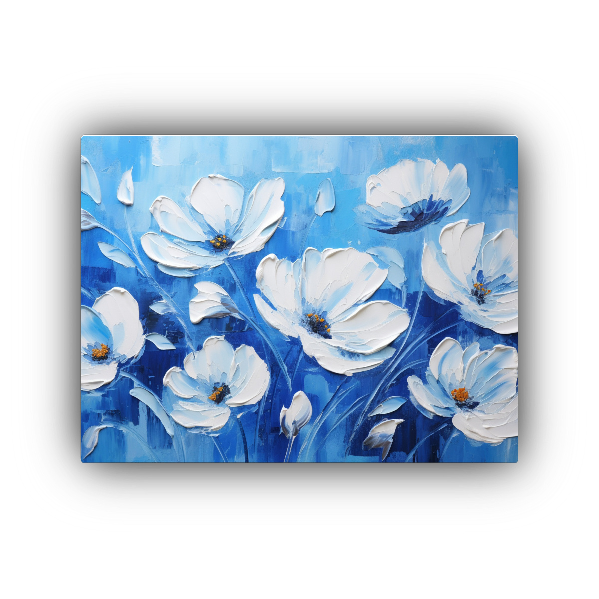 Cuadro Floral En Lienzo Estilo Protagonismo Azul Colores Naturales - Decocuadros