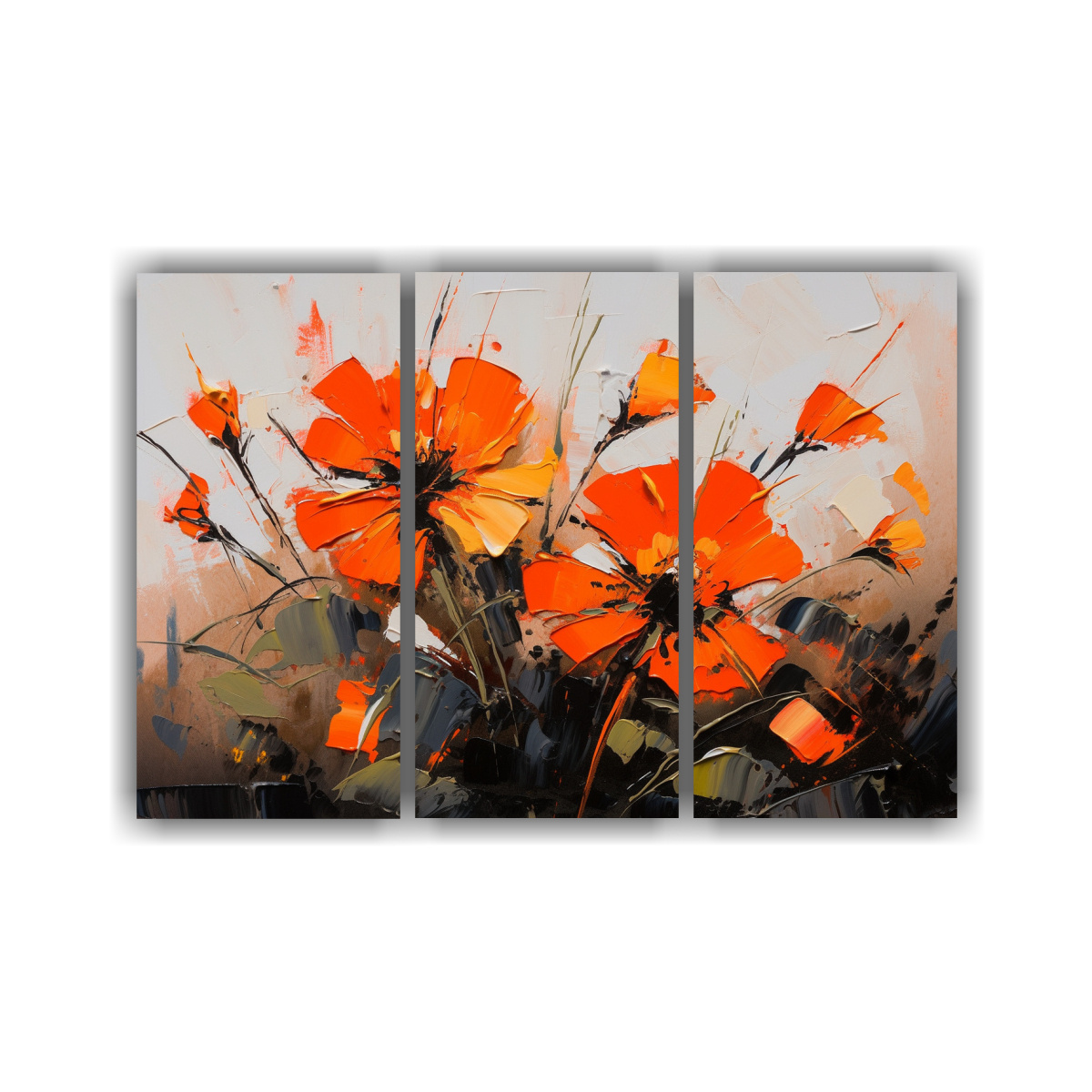 Cuadro Floral Naranja Y Negro En Lienzo - DecoCuadros